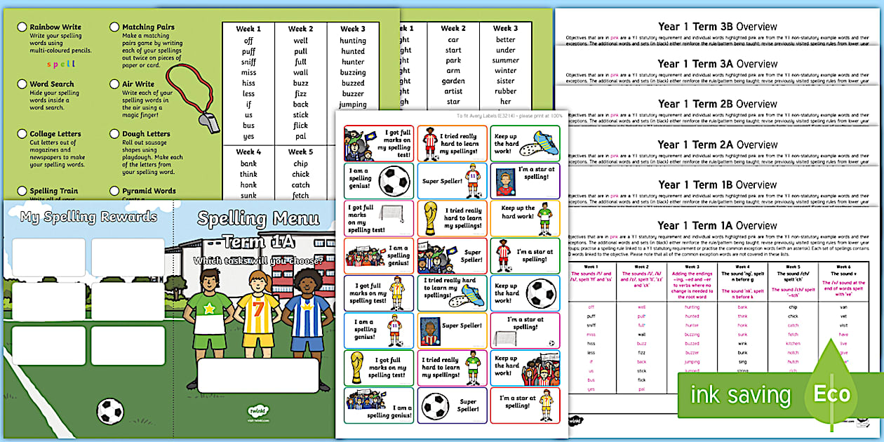 Editable Year 1 Football Themed Spelling Menu Pack - Twinkl
