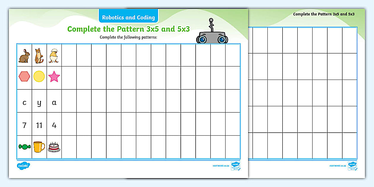 Robotics and Coding - Complete the Patterns 3x5 and 5x3 Robotics and Coding - Complete the Patterns 3x5 and 5x3