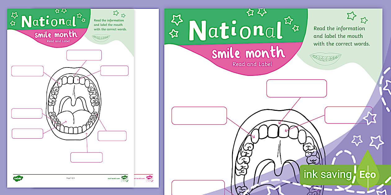 National Smile Month: Read and Label Activity | KS1 - Twinkl