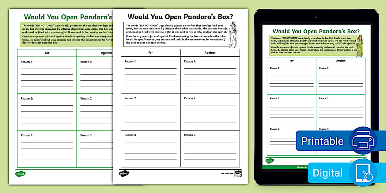 Pandora’s Box Debate Worksheet | Resource | Twinkl USA
