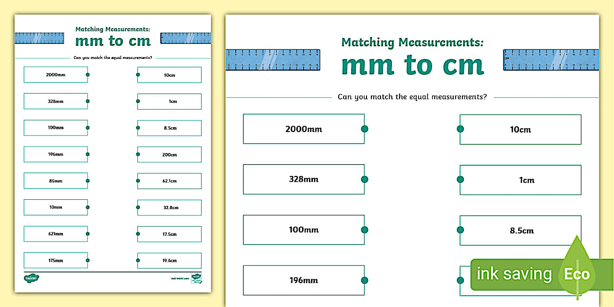 👉 Matching Measurements: mm to cm Activity Sheet - Twinkl