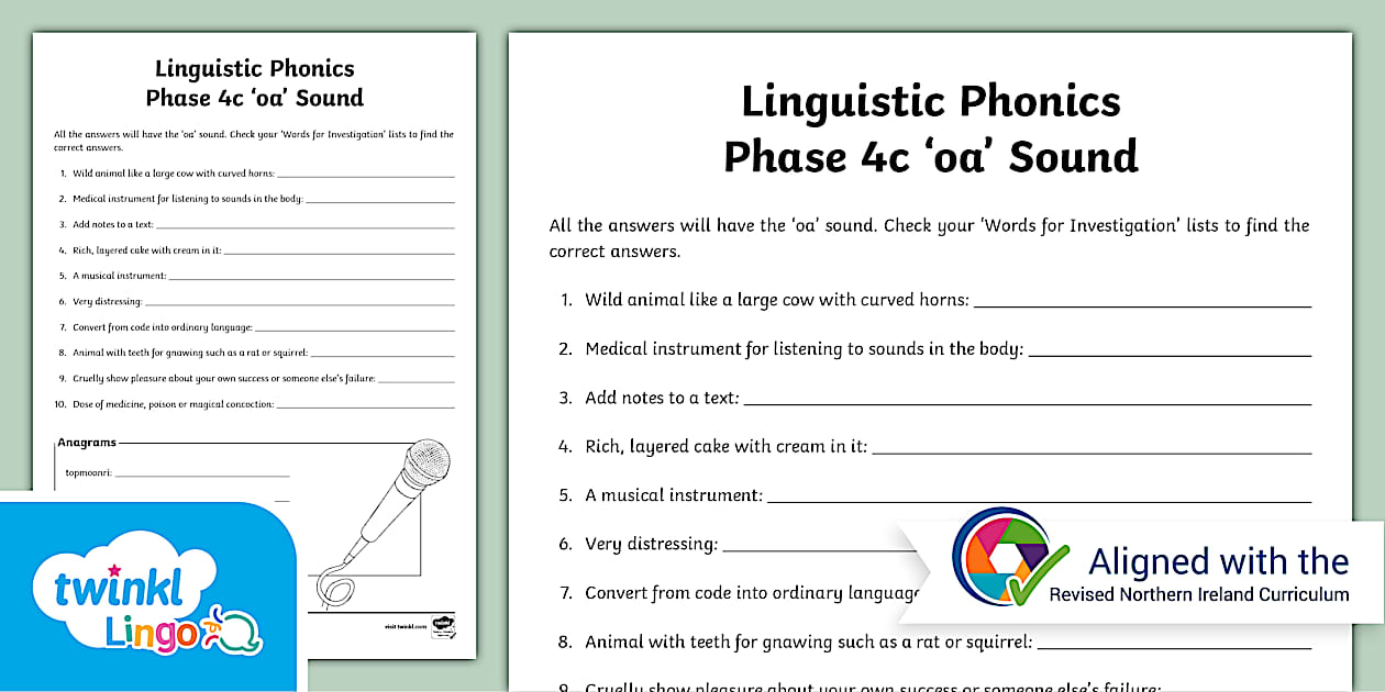 Linguistic Phonics Phase 4c 'oa' Sound Word Worksheet