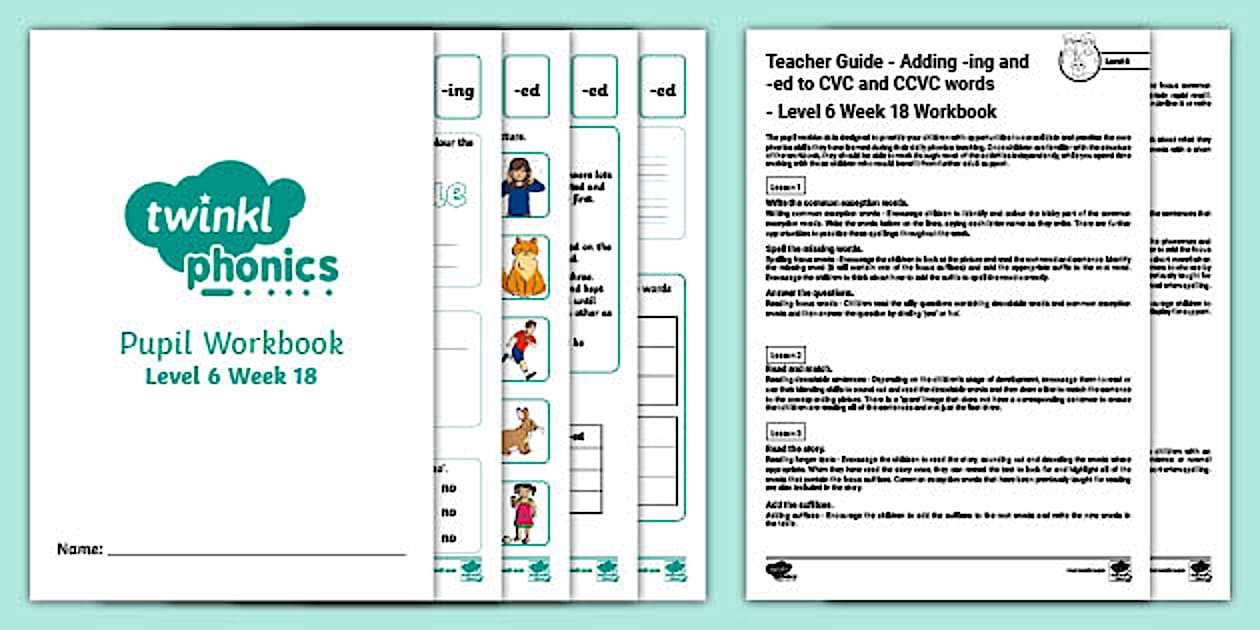 Adding -ing and -ed Level 6 Week 18 Phonics Workbook - KS1