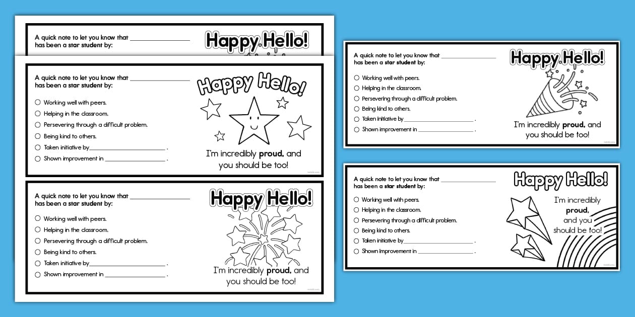 Happy Hello! Send-Home Notes of Positivity - Star Student