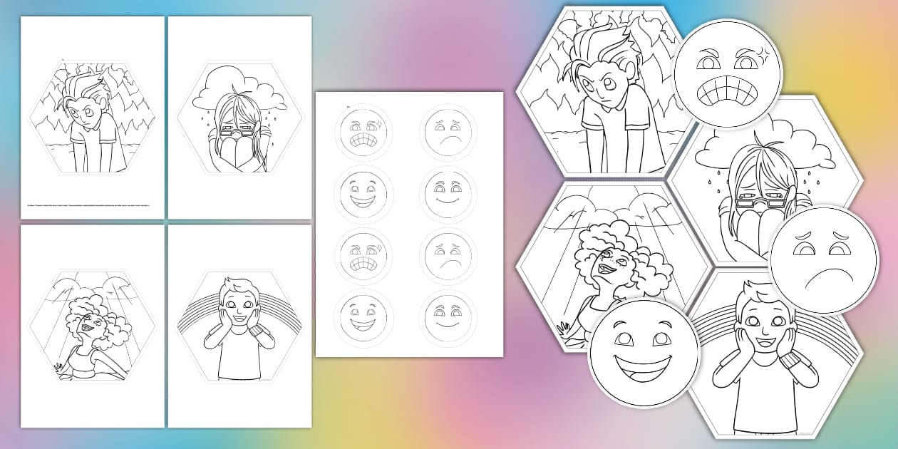 Emotions Hexagon Display Colouring Activity (teacher made)