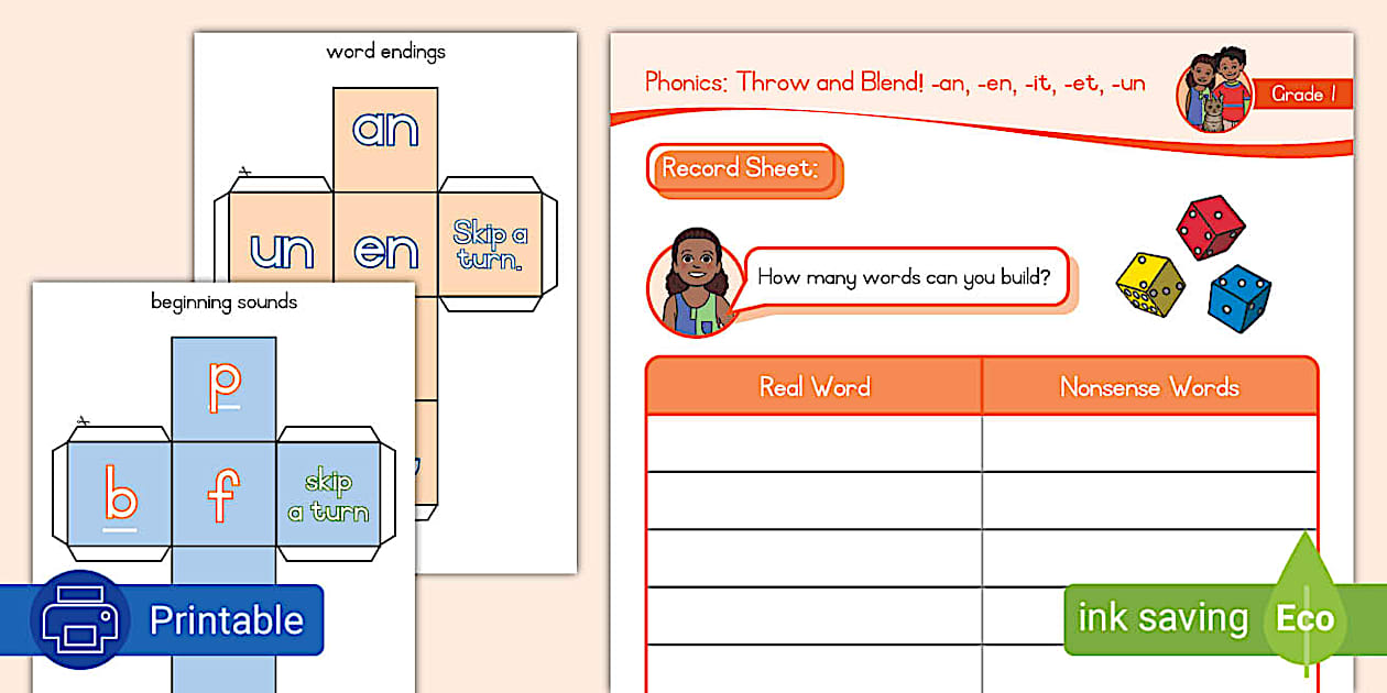 Grade 1 Phonics: Throw & Blend! -an, -en, -it, -et, -un
