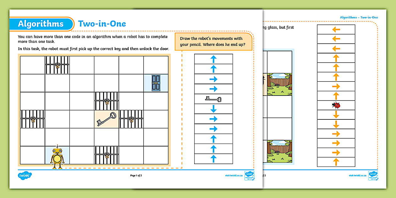 Grade 2 Coding Worksheet: Two-in-One (CAPS Aligned) - Twinkl