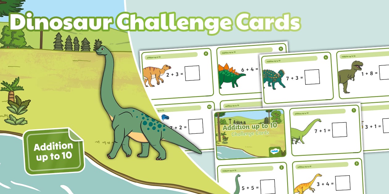 Dinosaur Themed Addition up to 10 Challenge Cards