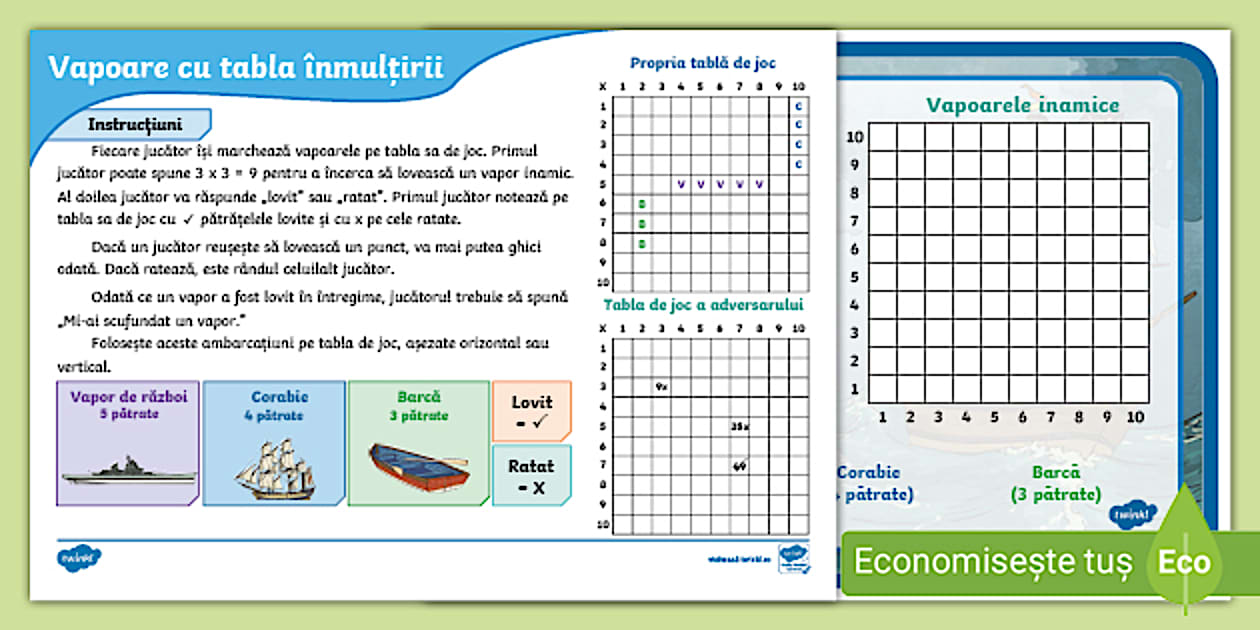 Vapoare cu tabla înmulțirii 0 - 100 Joc matematic - Twinkl