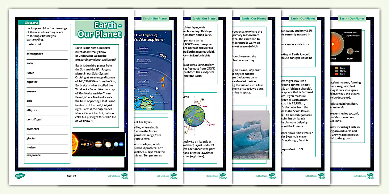 Earth - Our Planet Reading Comprehension (Phase 3) - Twinkl