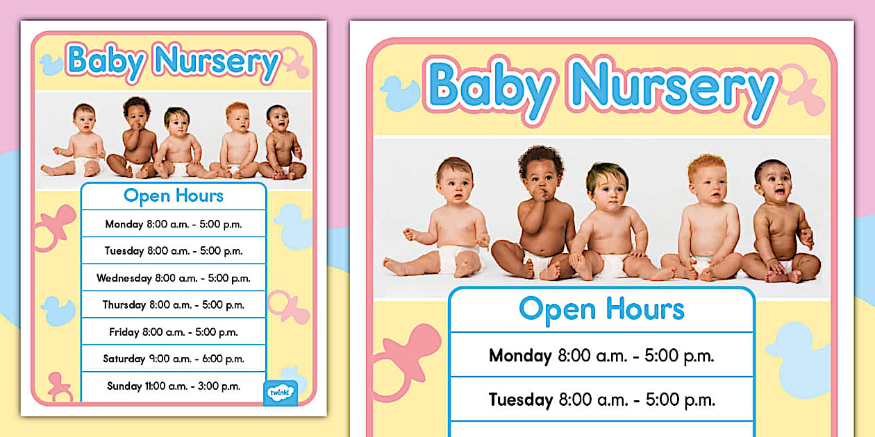 Baby Nursery Dramatic Play Hours Sign - Twinkl