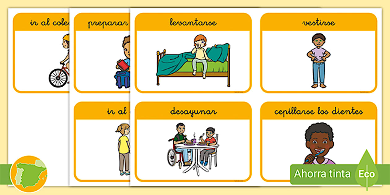 Tarjetas imprimibles con rutinas diarias para niños