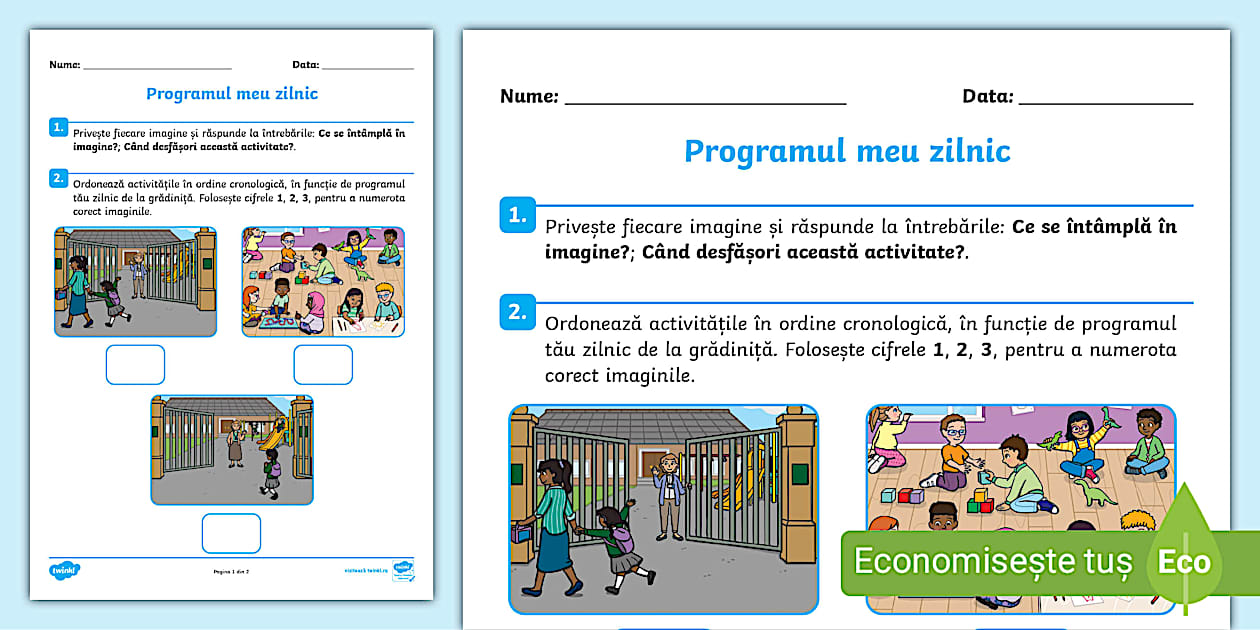 Programul meu la grădiniță – Fișă de activitate