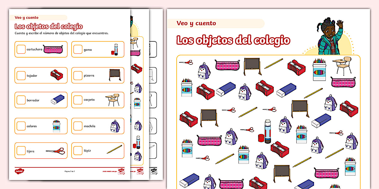 Atención y concentración: contar la cantidad de objetos versión el colegio