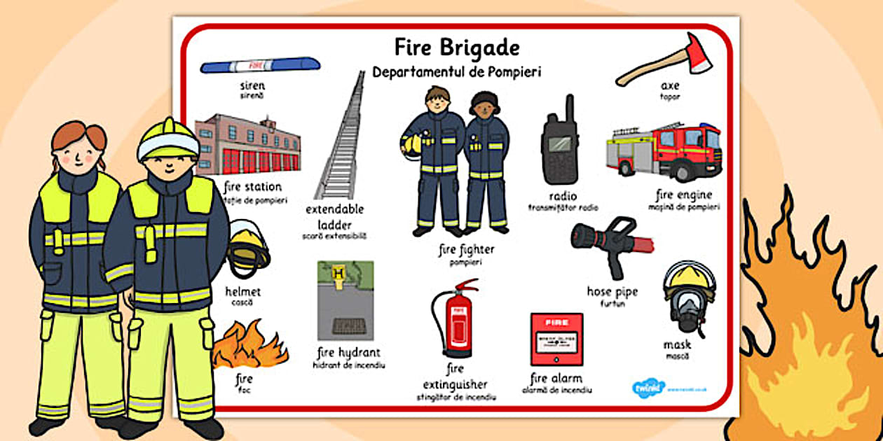 Fire Brigade Word Mat Romanian Translation (teacher made)
