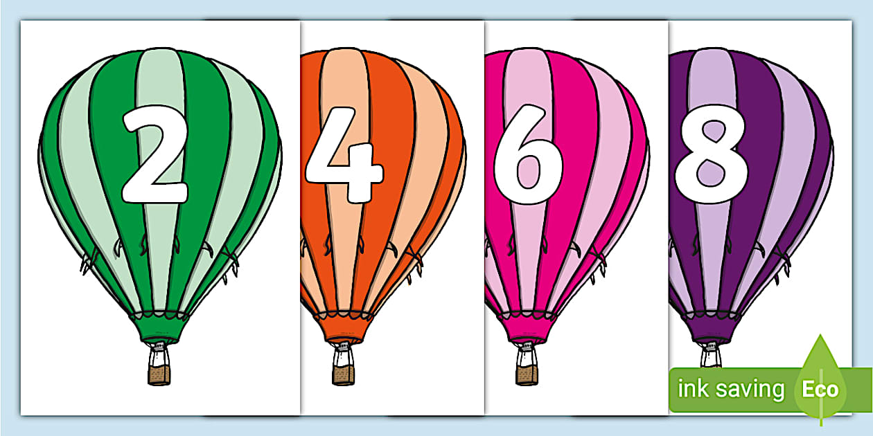 Counting in 2s on Hot Air Balloons (Stripes) Display Activity