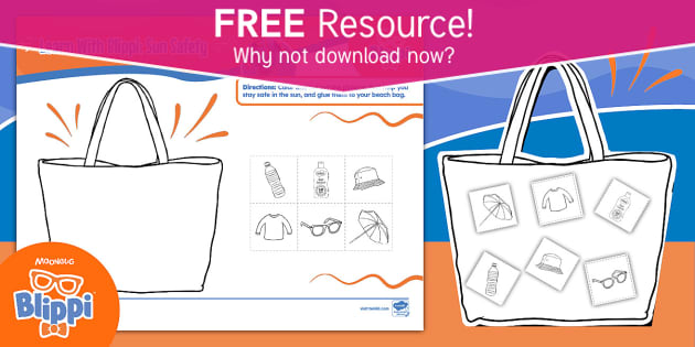FREE Learn With Blippi: Sun Safety Cut and Paste Activity