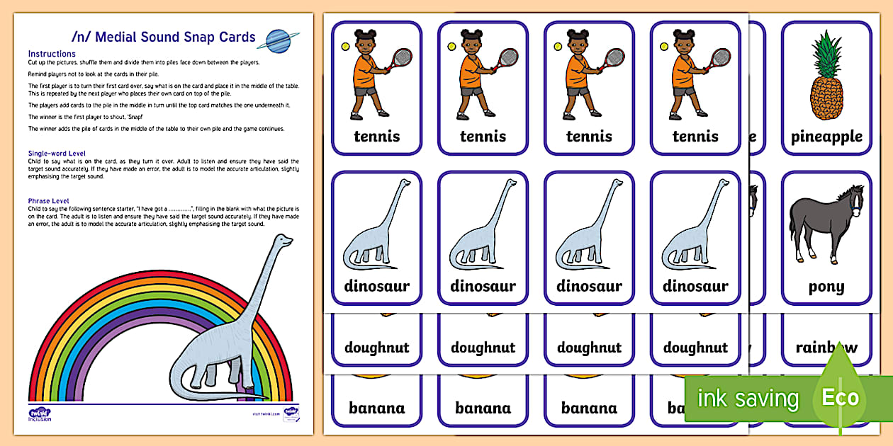 /n/ Medial Sound Snap Cards Worksheet - Twinkl