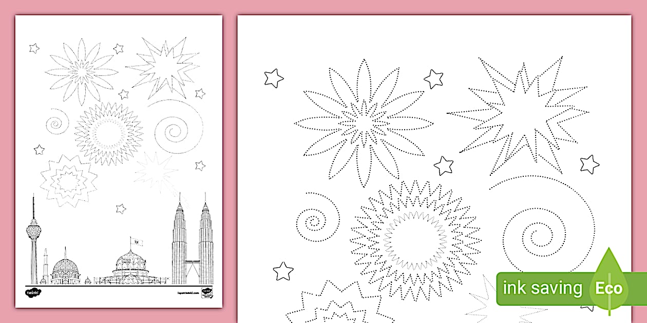 Lembaran Kerja Kawalan Pensel Bunga Api Hari Merdeka