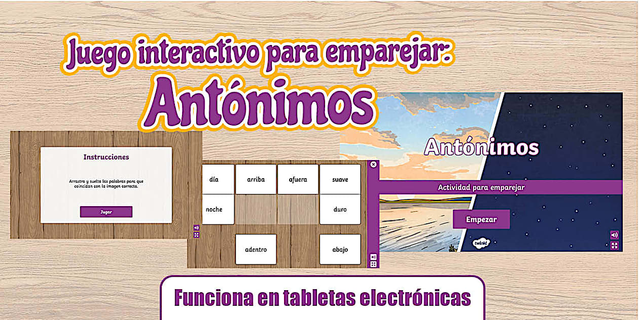 Juego interactivo para emparejar: Antónimos