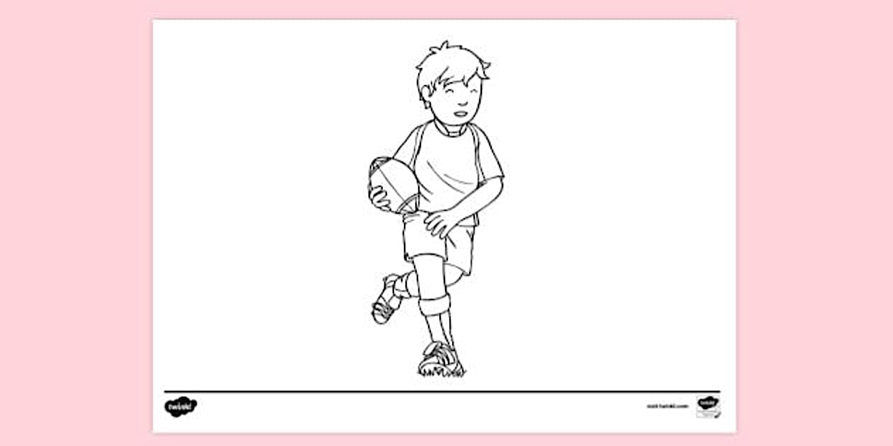 Boy Playing Rugby Colouring Sheet | Colouring Sheets