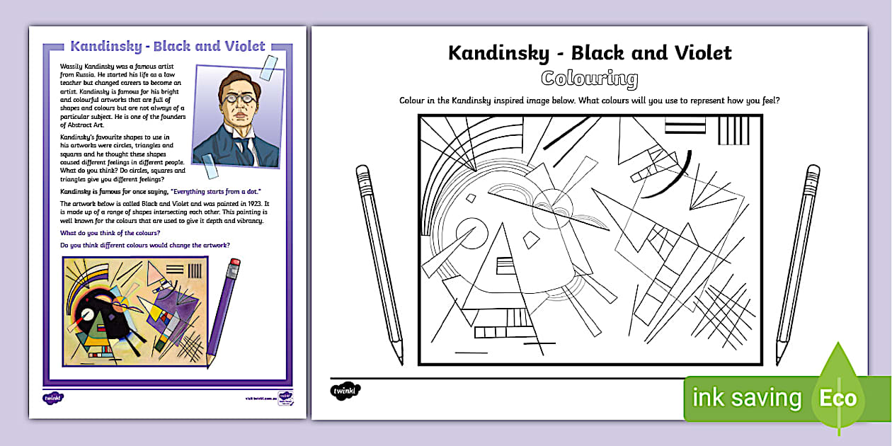 Kandinsky Comprehension and Colouring - Black and Violet