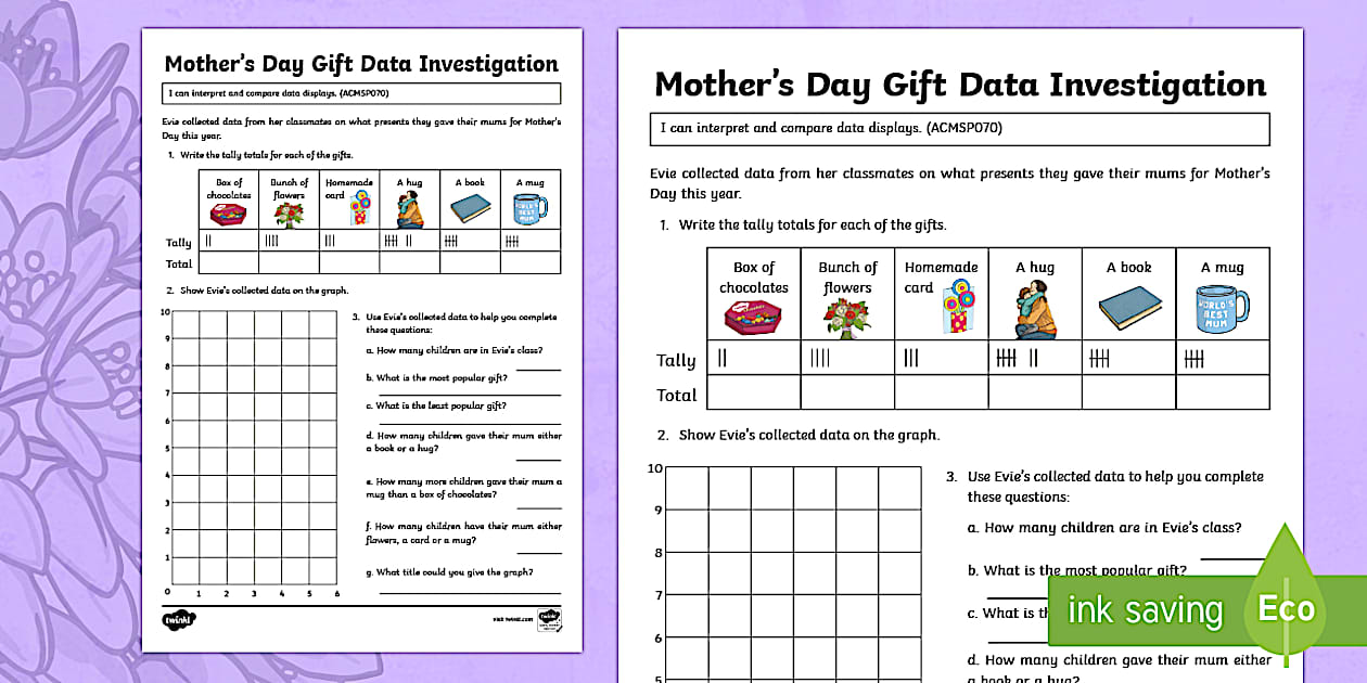 Black and White Mother's Day Gift Data Investigation Worksheet