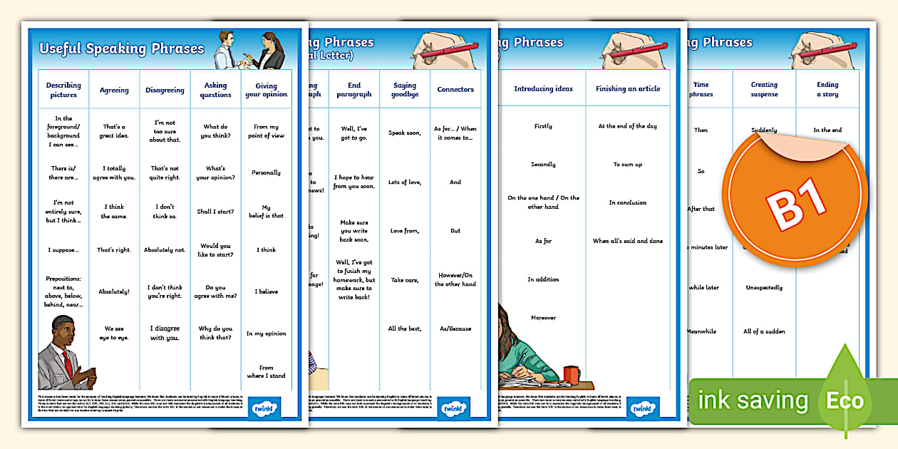 ESL B1 PET Speaking and Writing Help Sheet - Twinkl