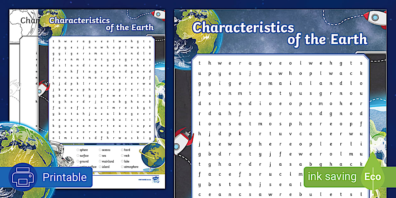 Characteristics of Earth - Wordsearch