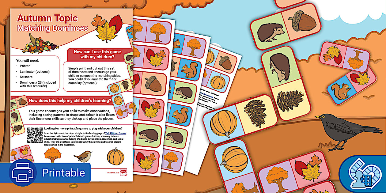 Autumn Matching Dominoes Game (teacher made) - Twinkl