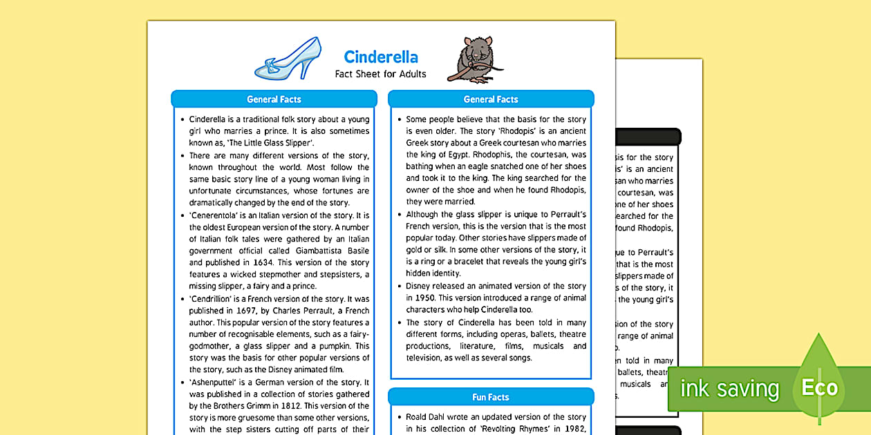 Black and White Cinderella Fact Sheet for Adults - Twinkl