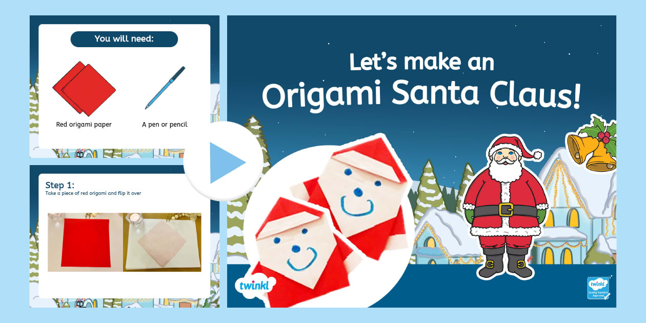 英語で折り紙のサンタさんを作ろう！Origami Santa Instructions PowerPoint English