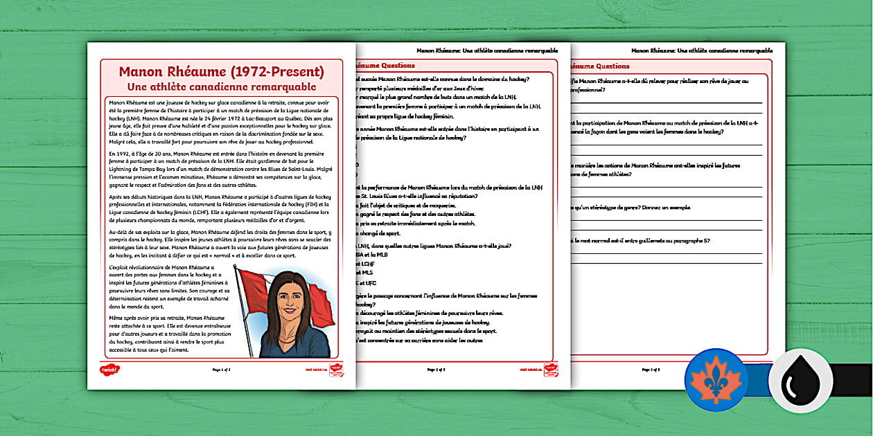 Manon Rhéaume Remarkable Canadian Athlete Reading French