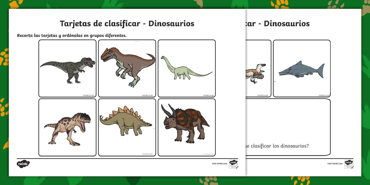 Tarjetas de clasificar: Dinosaurios