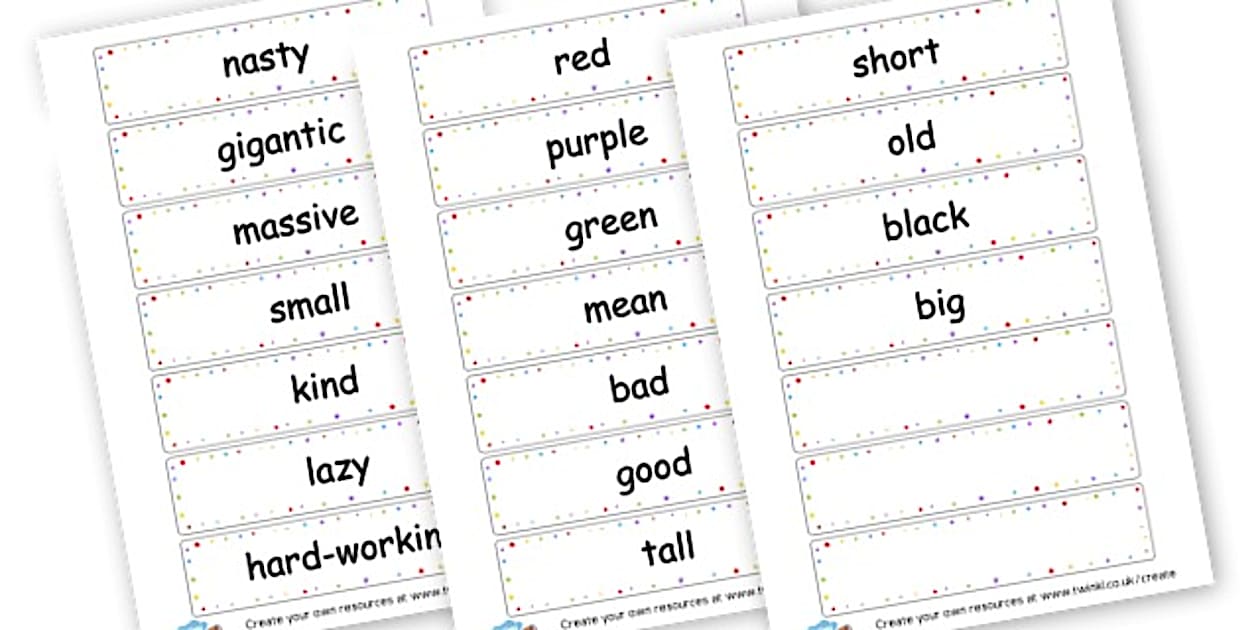 Simple adjectives (teacher made) - Twinkl