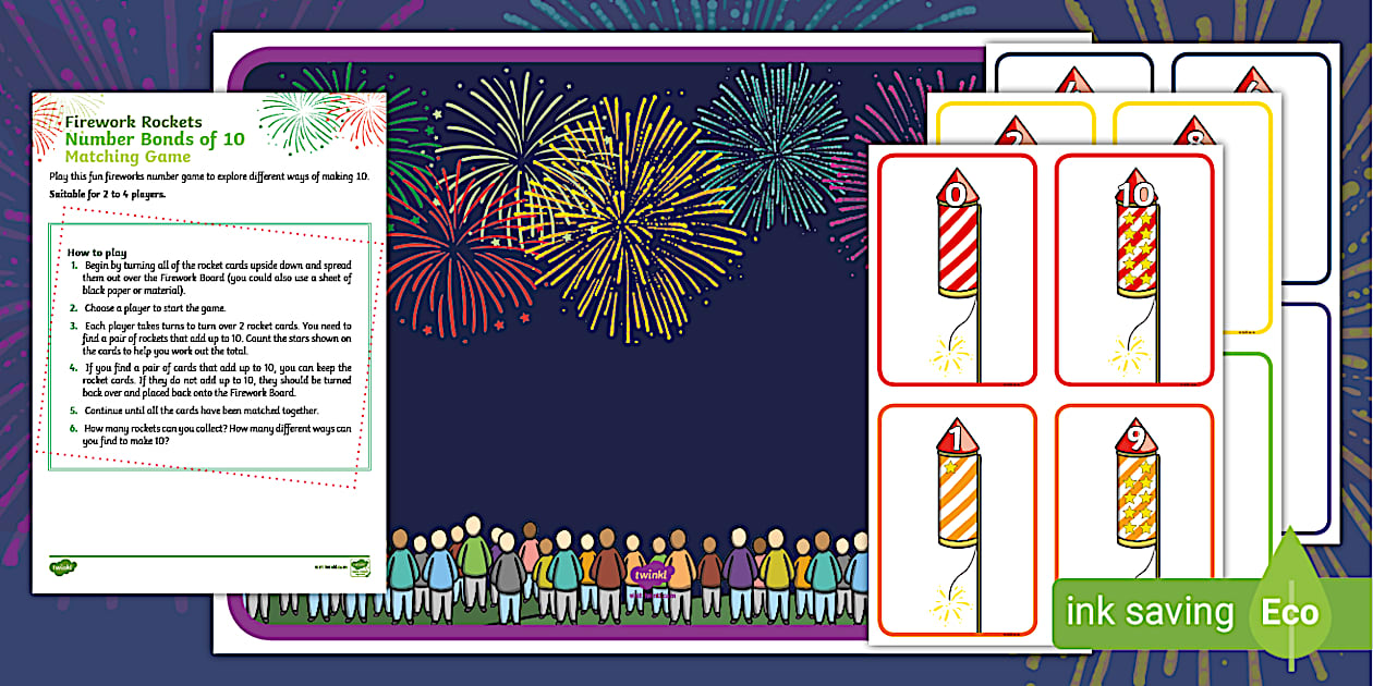 Firework Rockets Number Bonds to 10 Matching Game - Twinkl