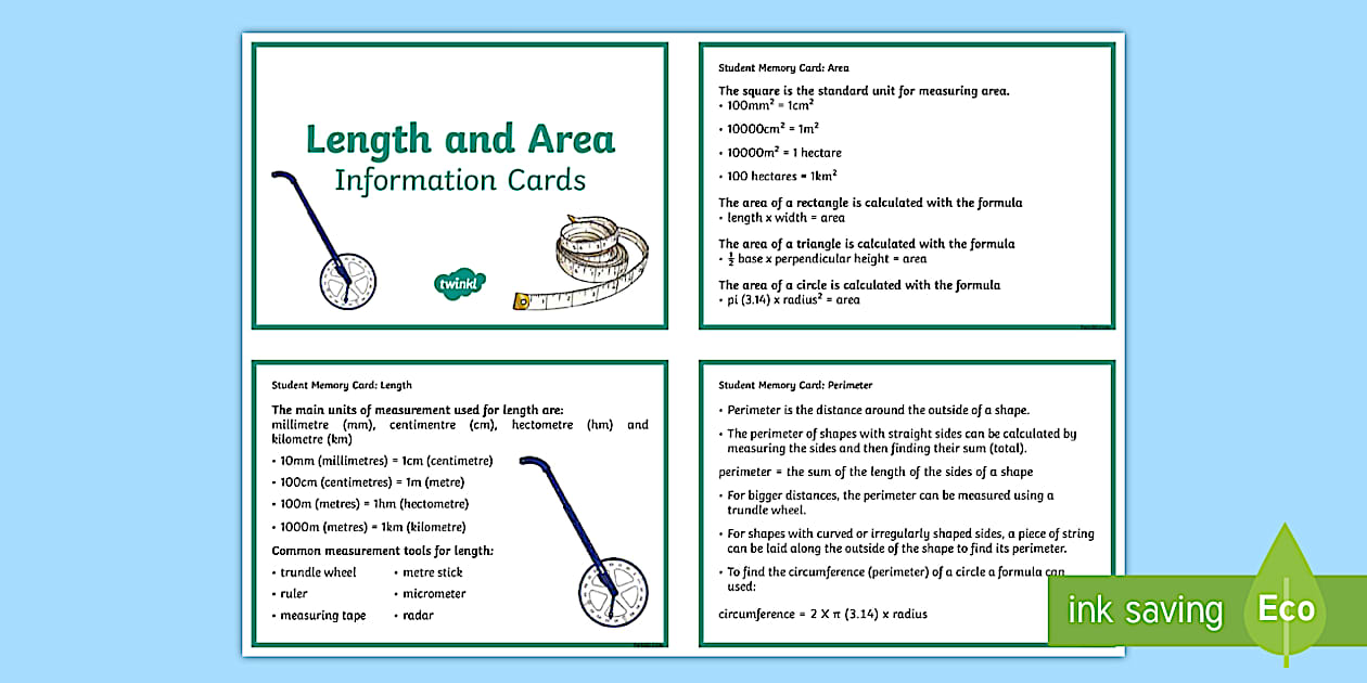Sixth Class Length and Area Fact Cards - Twinkl