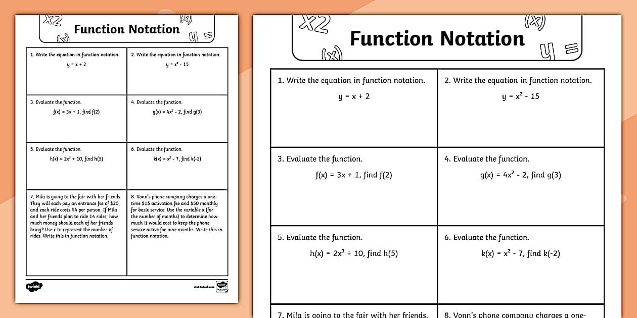 Function Notation Worksheet | Resource | Twinkl USA - Twinkl