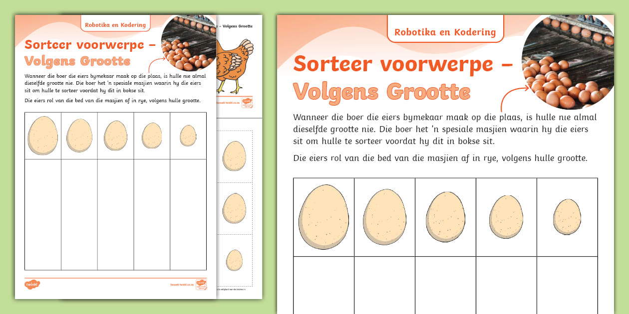 Graad R - Robotika en Kodering - Sorteer Eiers Volgens Grootte