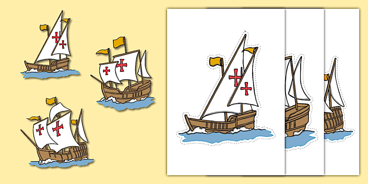 Dibujo de los barcos de Cristóbal Colón |Recursos Educativos