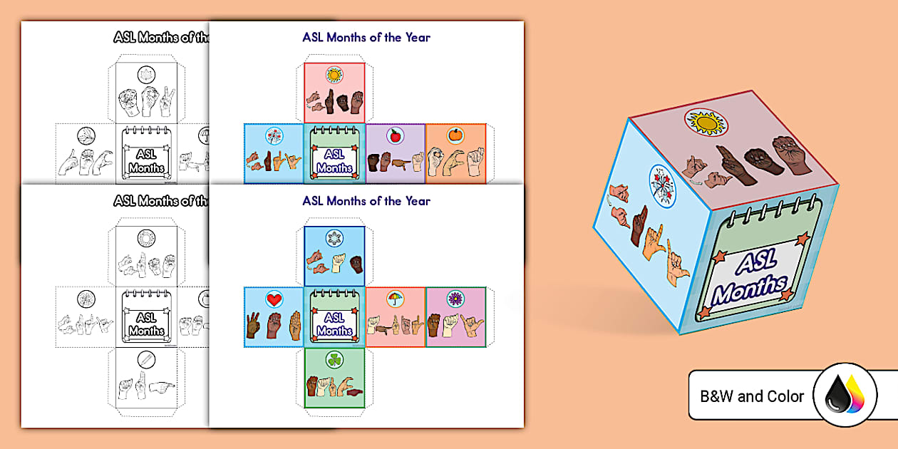 ASL Months of the Year Roll and Sign Worksheet - Twinkl