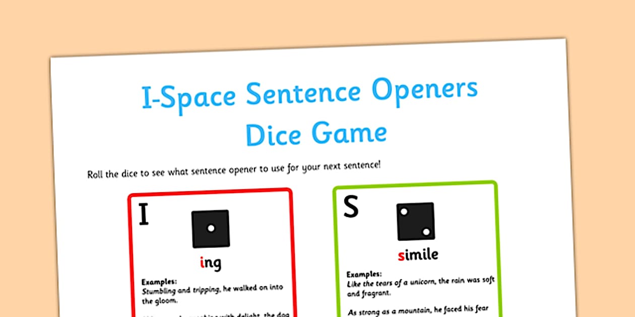 I Space Sentence Openers Dice Game (Teacher-Made) - Twinkl