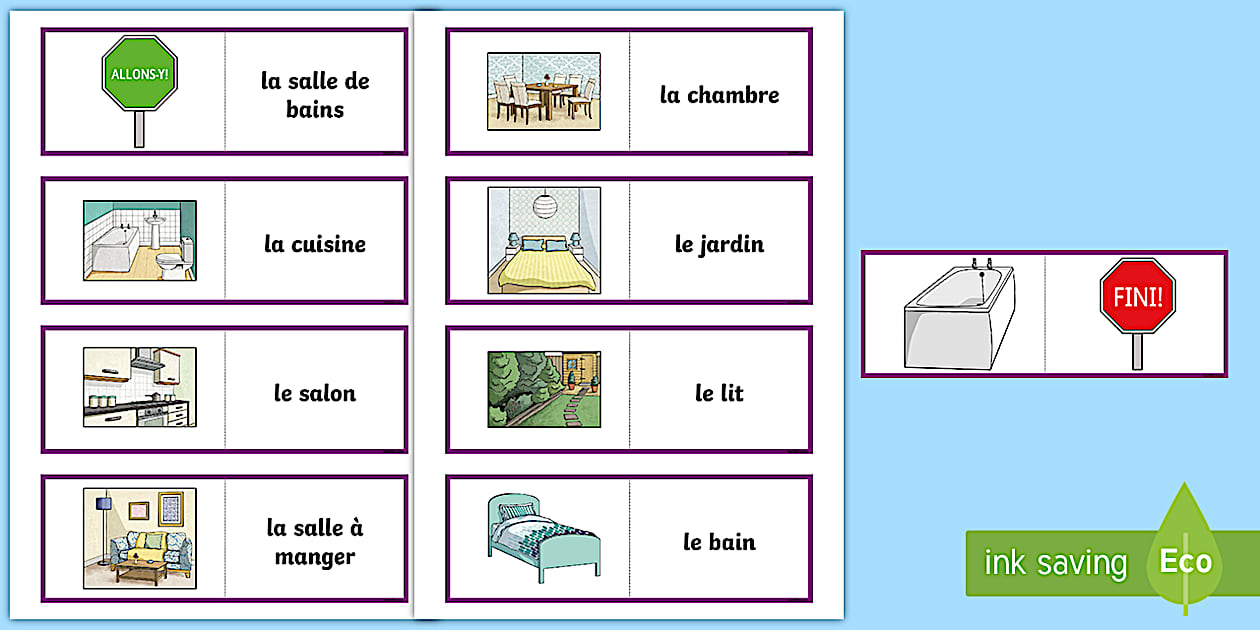 Black and White Parts of a House Card Game French - Twinkl