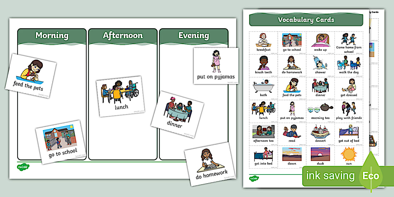 Semantic Vocab- Morning, Afternoon, Evening Sorting Activity
