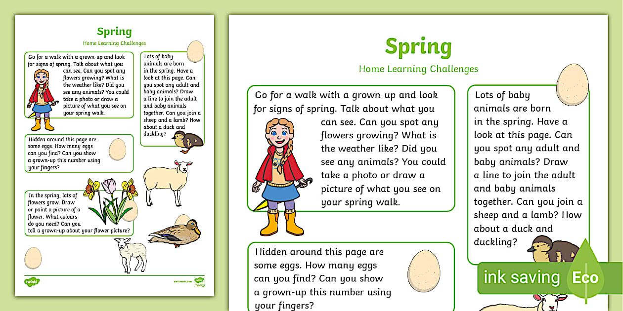 Spring Home Learning Challenges Nursery FS1 (teacher made)