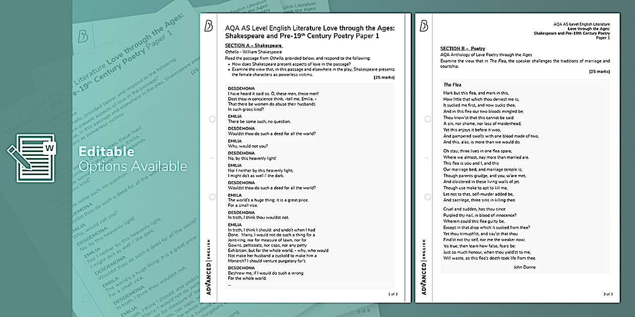 AQA AS Literature Micropaper: Paper 1 Othello and The Flea