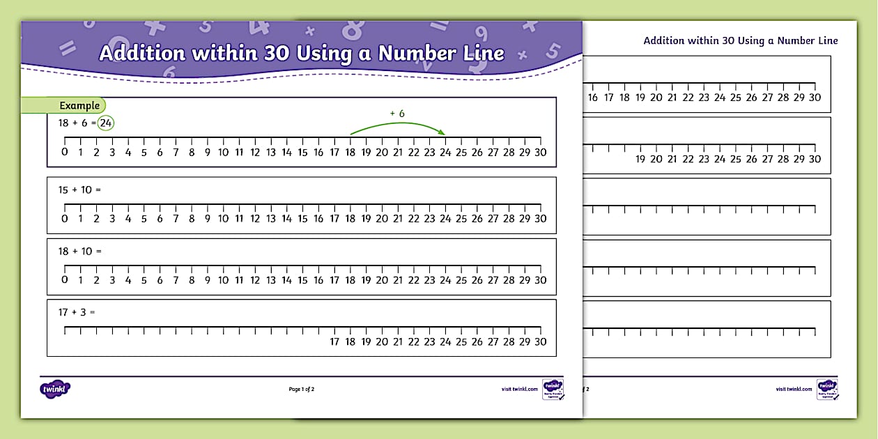 Adding Numbers within 30 with a Number Line Activity Sheet