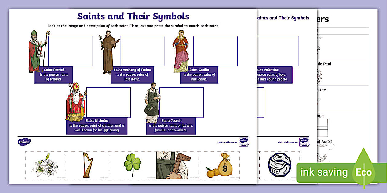 Symbols of the Saints Worksheet | Saints and their Symbols