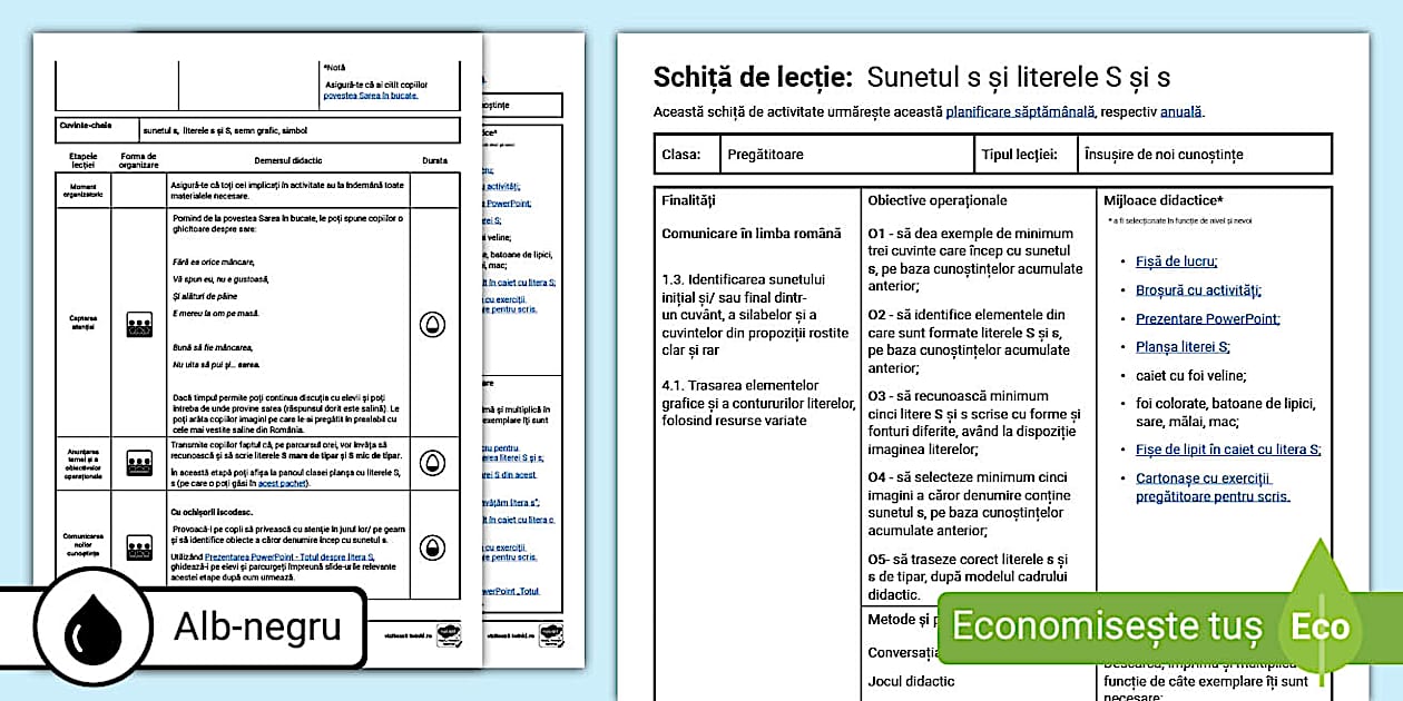 Predare sunetul s și literele s, S – Schiță de lecție