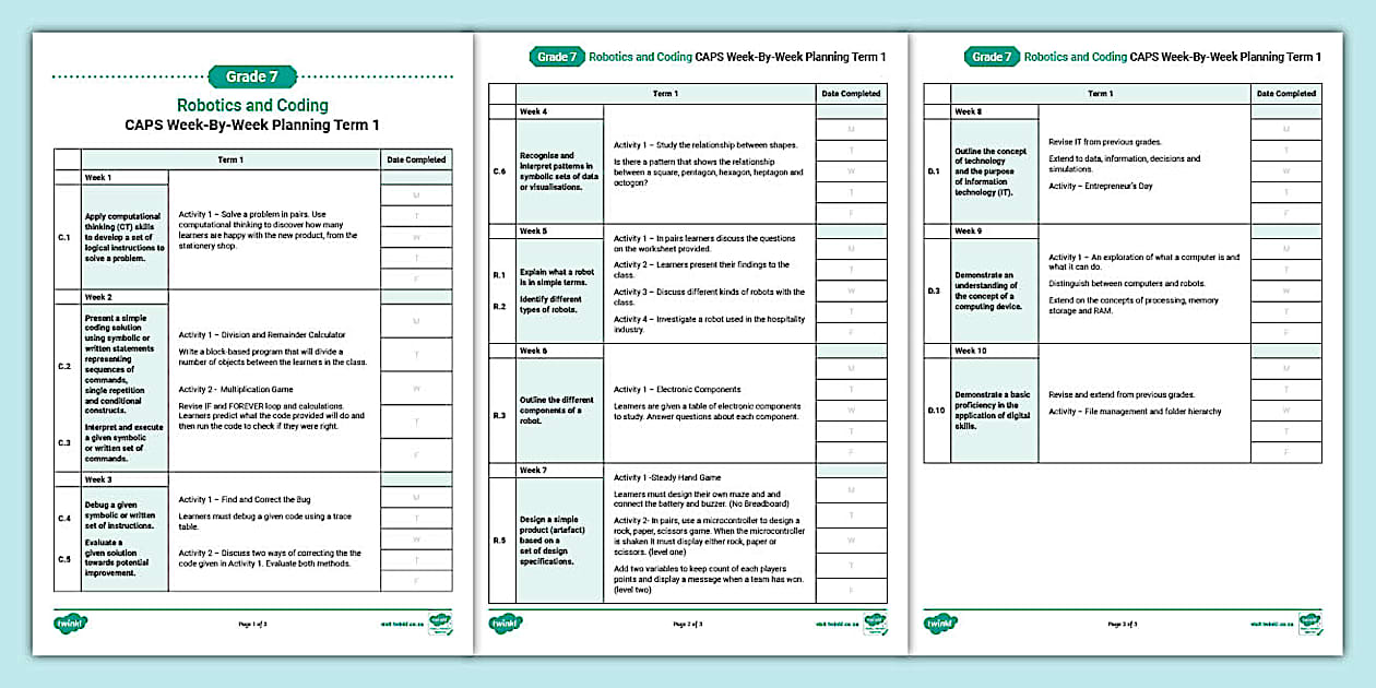 Robotics and Coding Grade 7 CAPS Week-By-Week Term 1